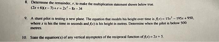 Solved 8. Determine the remainder, r, to make the | Chegg.com