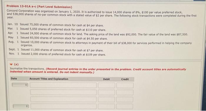 Solved Problem 13-01A a-c (Part Level Submission) Concord | Chegg.com