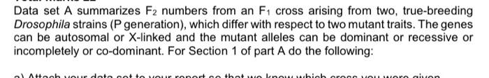 Solved Data set A summarizes F2 numbers from an F1 cross | Chegg.com