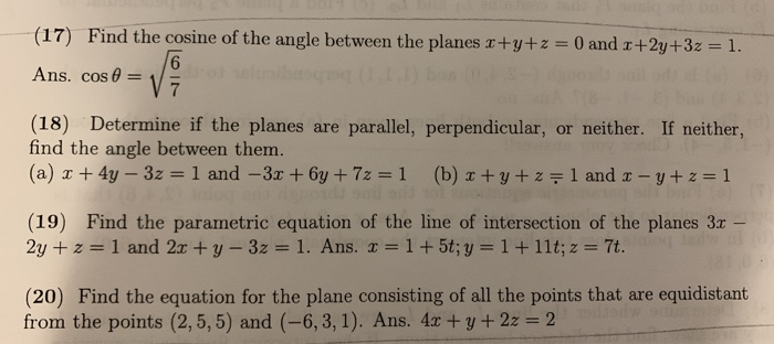 Solved (17) Find the cosine of the angle between the planes | Chegg.com