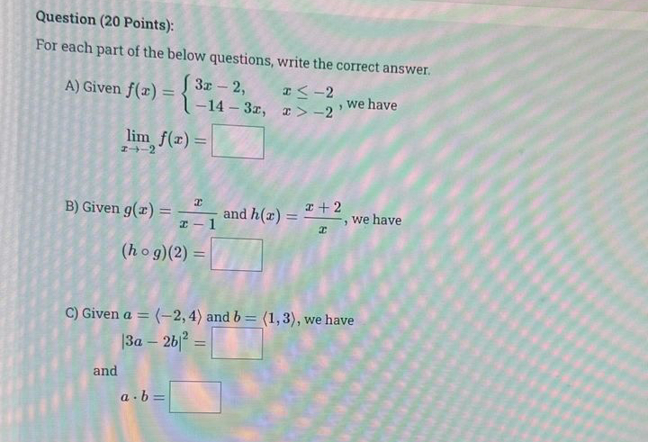 Solved Question (20 ﻿Points):For each part of the below | Chegg.com