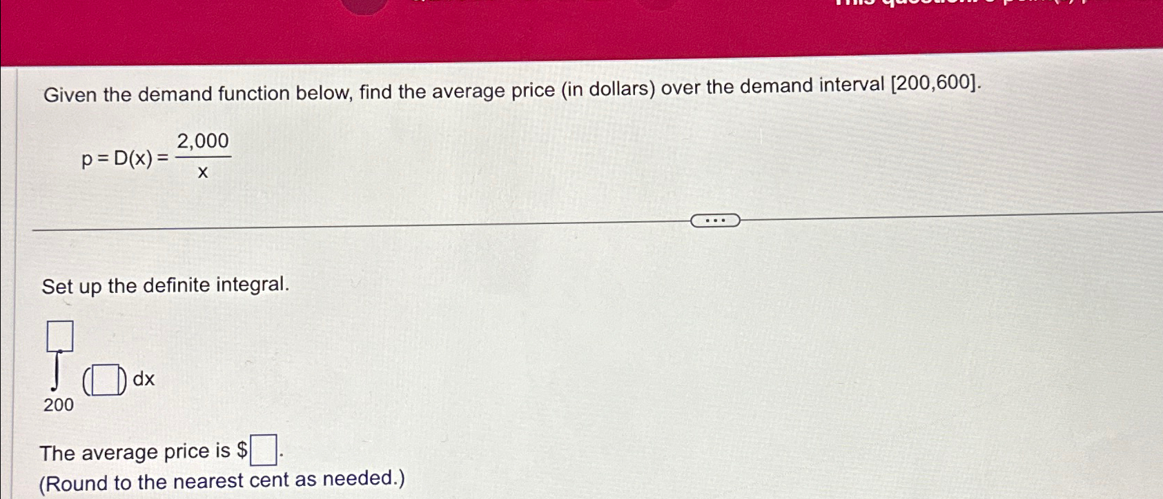 Solved Given the demand function below, find the average | Chegg.com