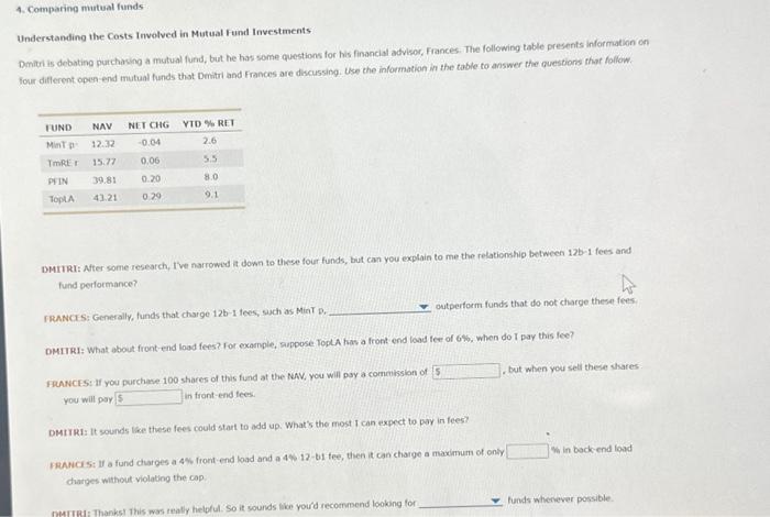 Solved 4. Comparing mutual funds Understanding the Costs | Chegg.com