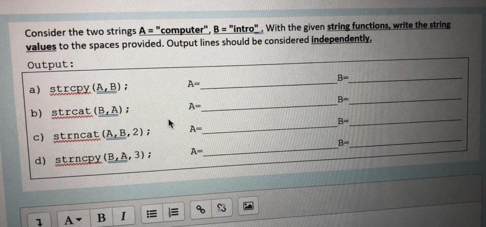 Solved Consider the two strings A= "computer", B= "intro", . | Chegg.com