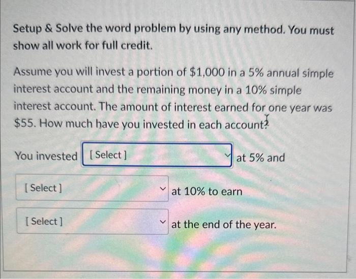 Solved Setup \& Solve the word problem by using any method. | Chegg.com
