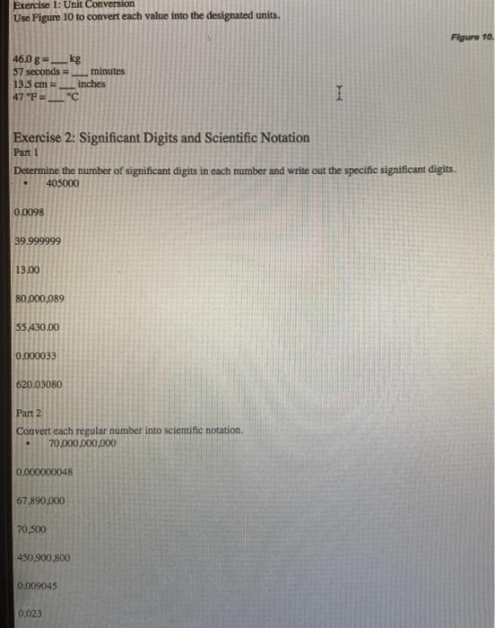 Solved Exercise 1: Unit Conversion Use Figure 10 to convert | Chegg.com