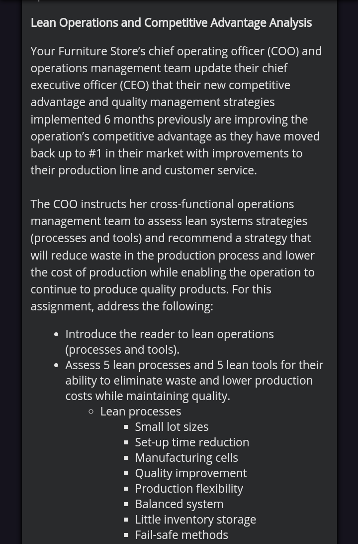 Lean Operations and Competitive Advantage | Chegg.com