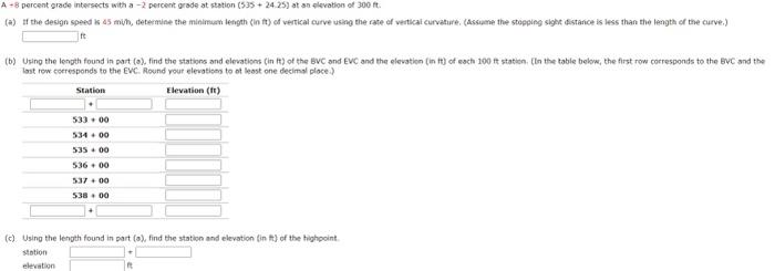 A→8 percent grade intersects with a -2 percent grade | Chegg.com