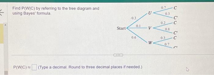 Solved Find P(W∣C) by referring to the tree diagram and | Chegg.com