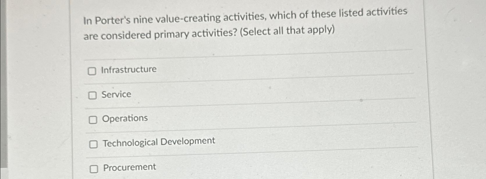 Solved In Porter's nine value-creating activities, which of | Chegg.com