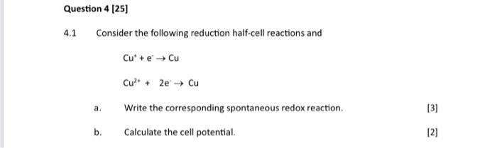 Solved Consider the following reduction half-cell reactions | Chegg.com
