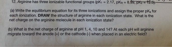 Solved 12. Arginine has three ionizable functional groups | Chegg.com