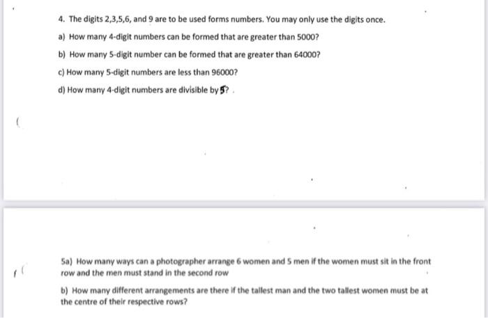 Solved 4. The digits 2,3,5,6, and 9 are to be used forms | Chegg.com