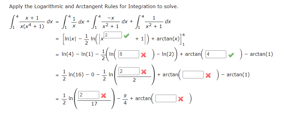 Solved Apply the Logarithmic and Arctangent Rules for | Chegg.com