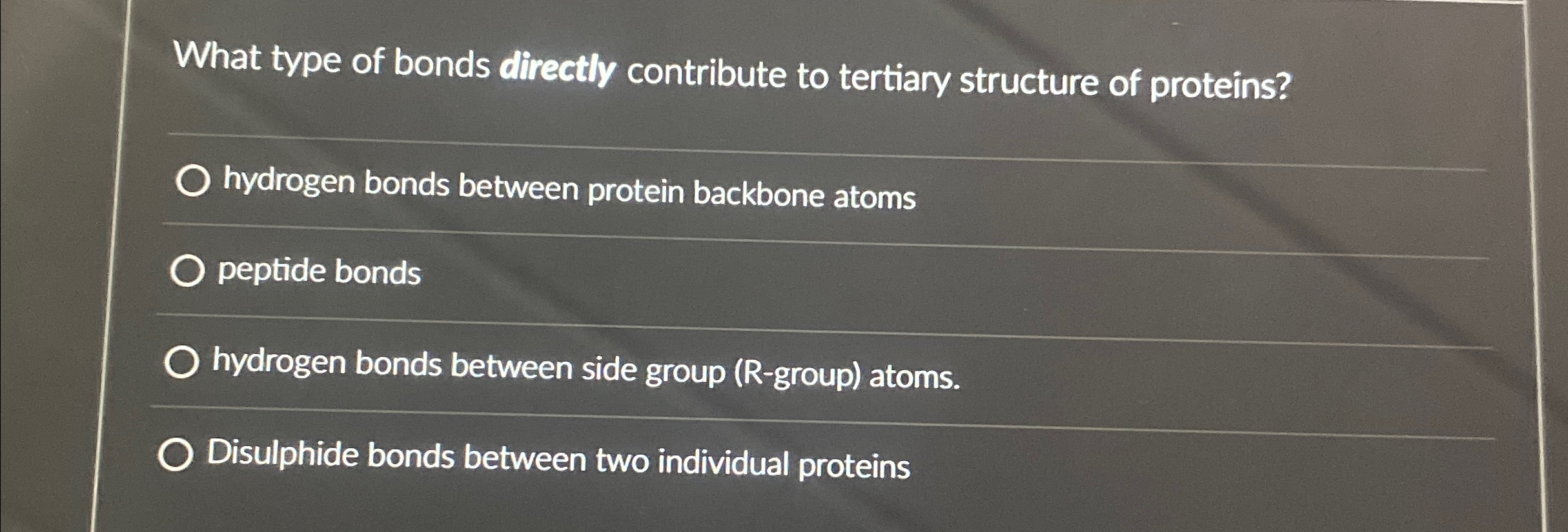 Solved What type of bonds directly contribute to tertiary | Chegg.com