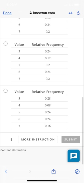 Solved knewton.com Qucation Given the frequency table below, | Chegg.com
