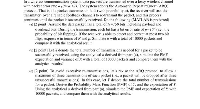 Solved In a wireless communication system, data packets are | Chegg.com