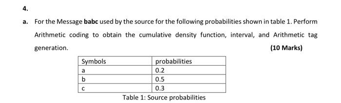 4. a. For the Message babc used by the source for the | Chegg.com