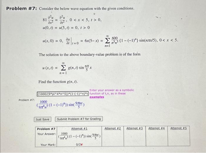 Solved Problem \#7: Consider the below wave equation with | Chegg.com