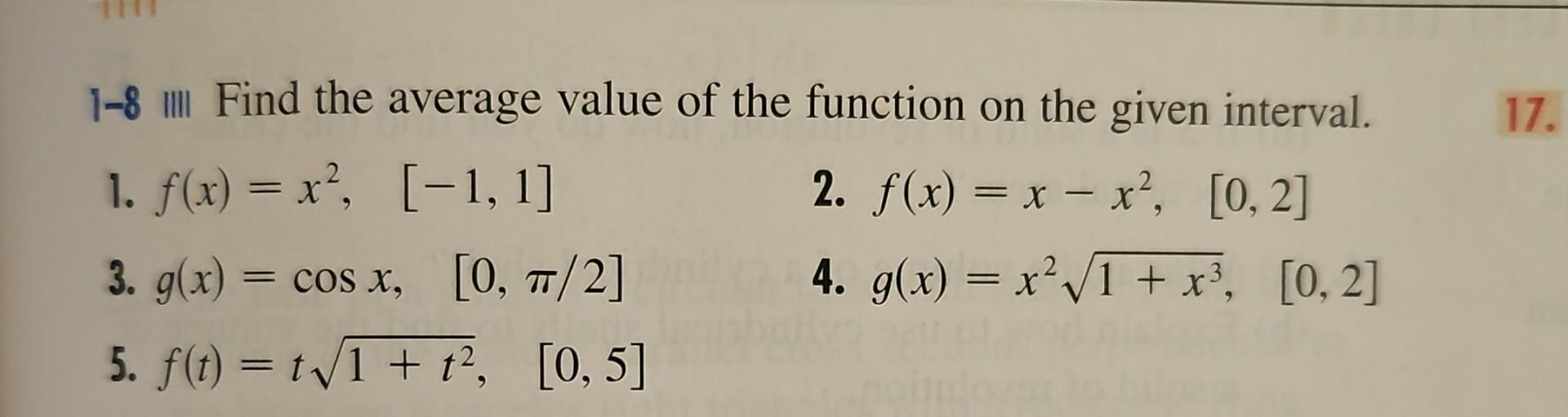 Solved 1-8 IIII Find the average value of the function on | Chegg.com
