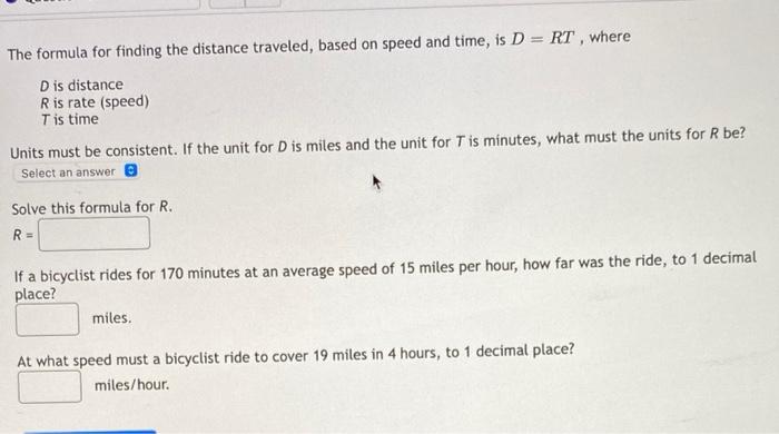 Solved The formula for finding the distance traveled, based | Chegg.com