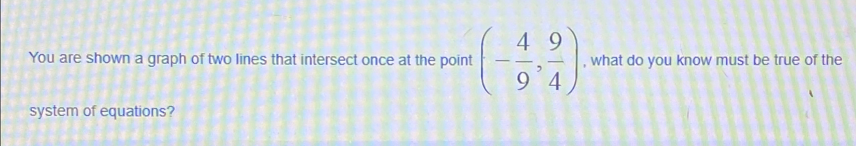 Solved You are shown a graph of two lines that intersect | Chegg.com