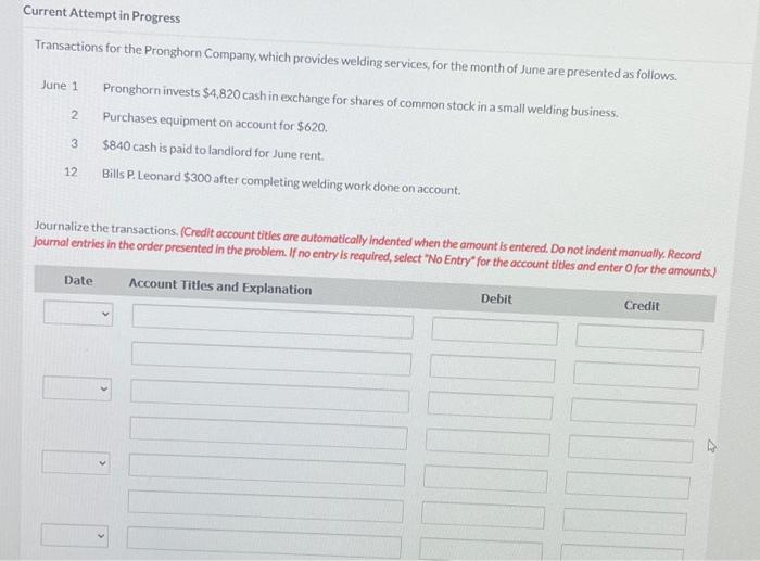 Current Attempt in Progress Transactions for the | Chegg.com