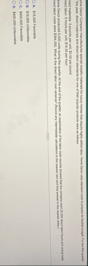 Solved ome Decor Comparyy manufactures special metallic | Chegg.com