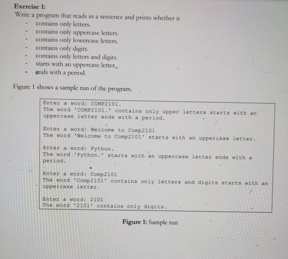 Solved - Exercise 1: Write a program that reads in a | Chegg.com