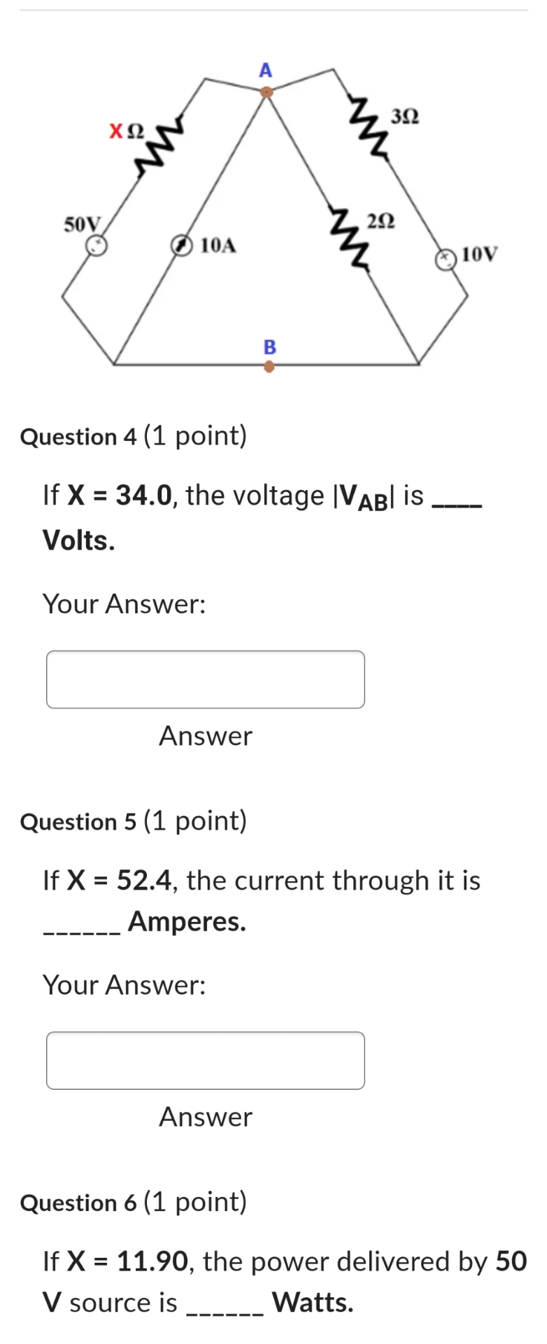 Solved Question 4 (1 ﻿point)If x=34.0, ﻿the voltage |VAB| | Chegg.com