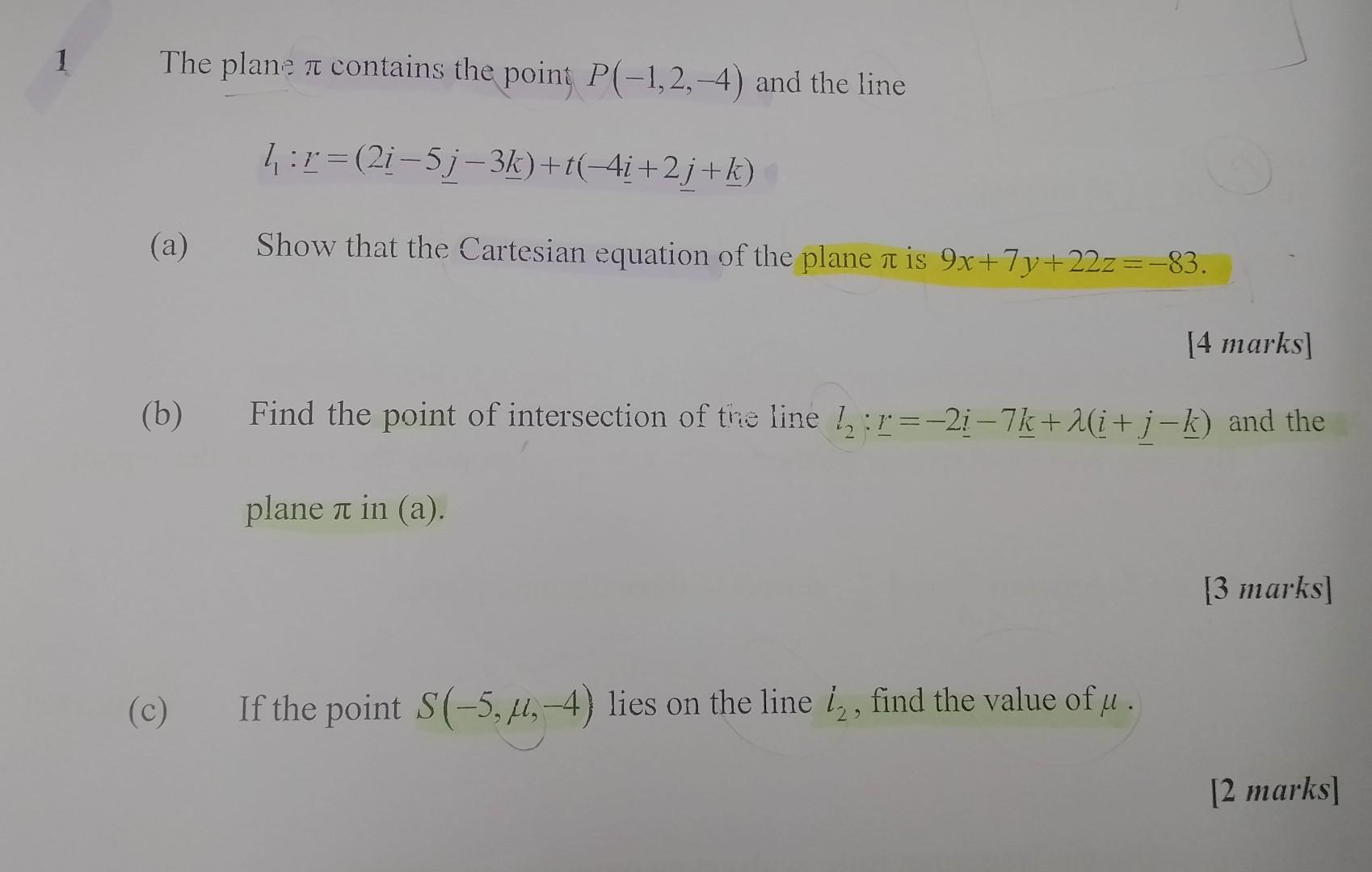 Solved The plane π contains the point P(−1,2,−4) and the | Chegg.com