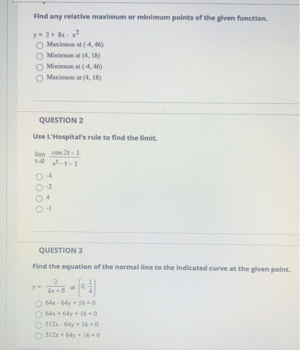 Solved Find any relative maximum or minimum points of the | Chegg.com