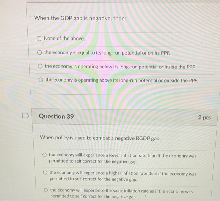 Solved When the GDP gap is negative, then: None of the | Chegg.com