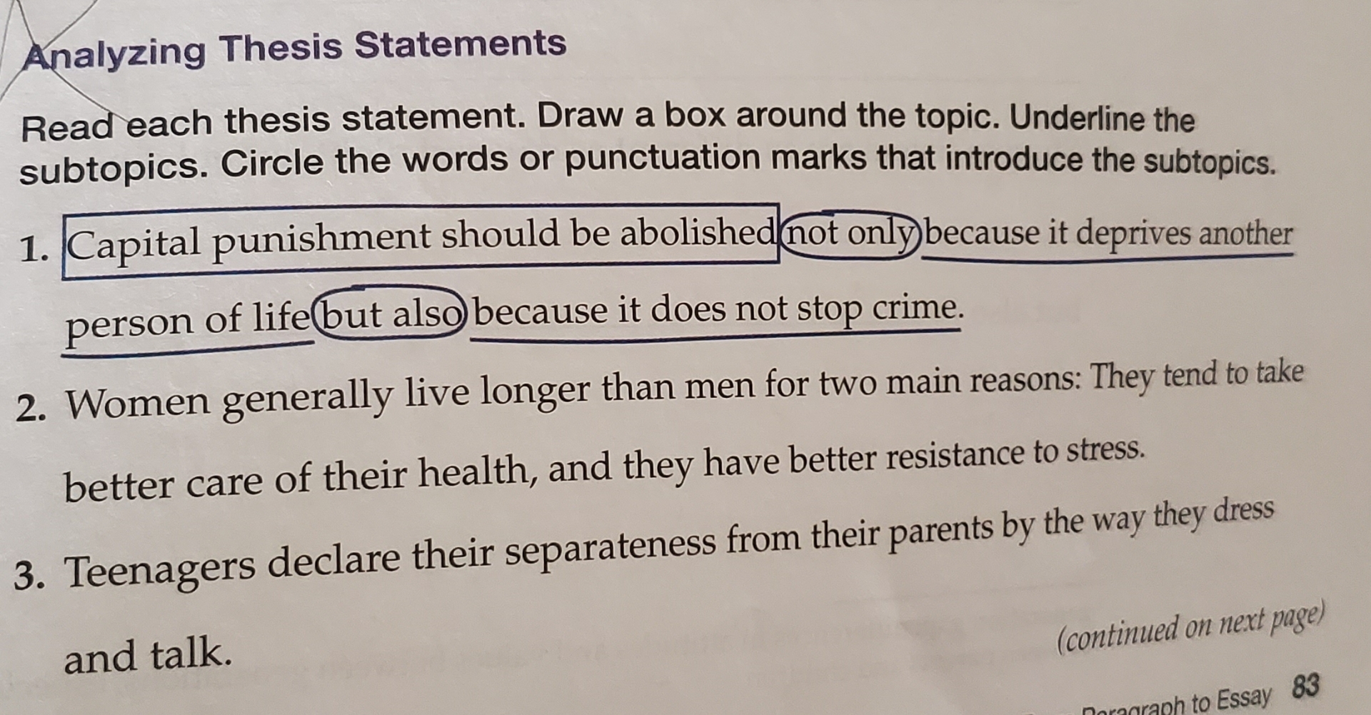 Solved Analyzing Thesis StatementsRead each thesis | Chegg.com