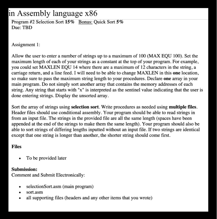 in Assembly language x86 Program #2 Selection Sort | Chegg.com