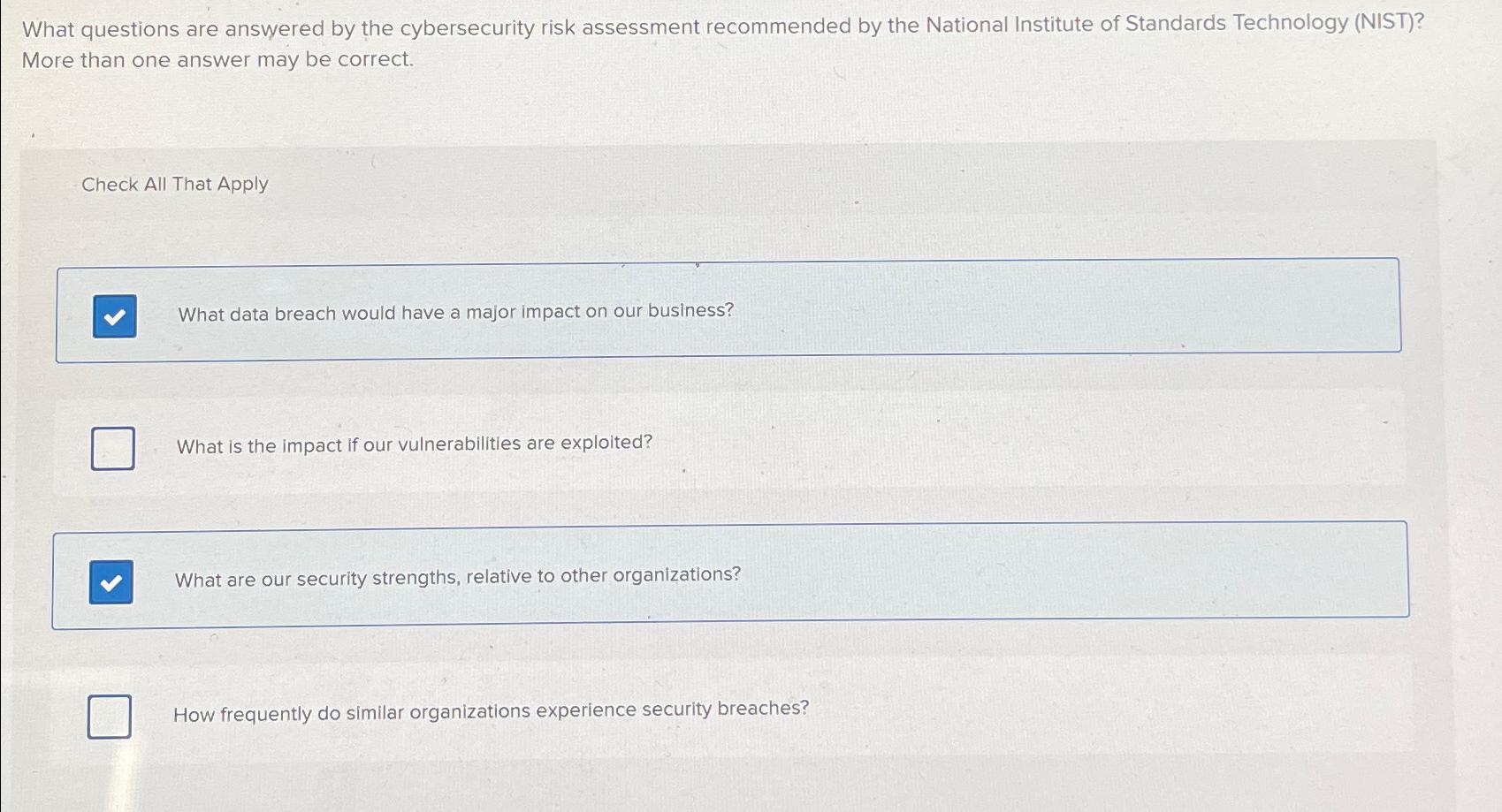 Solved What questions are answered by the cybersecurity risk | Chegg.com