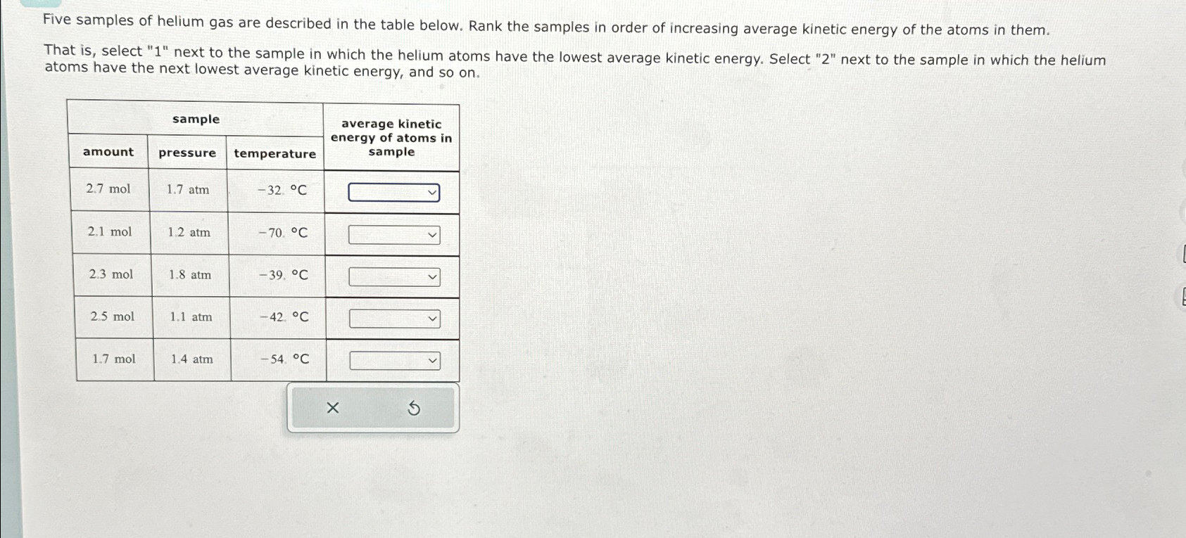 Solved Five samples of helium gas are described in the table | Chegg.com