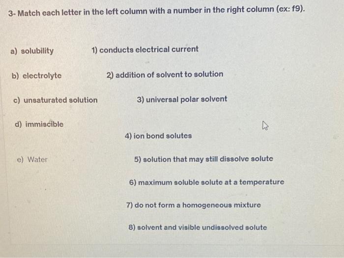 Solved 3- Match each letter in the left column with a number | Chegg.com