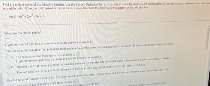 Solved Find the critical points of the following function. | Chegg.com
