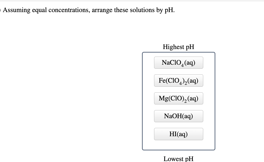 Solved Assuming equal concentrations, arrange these | Chegg.com