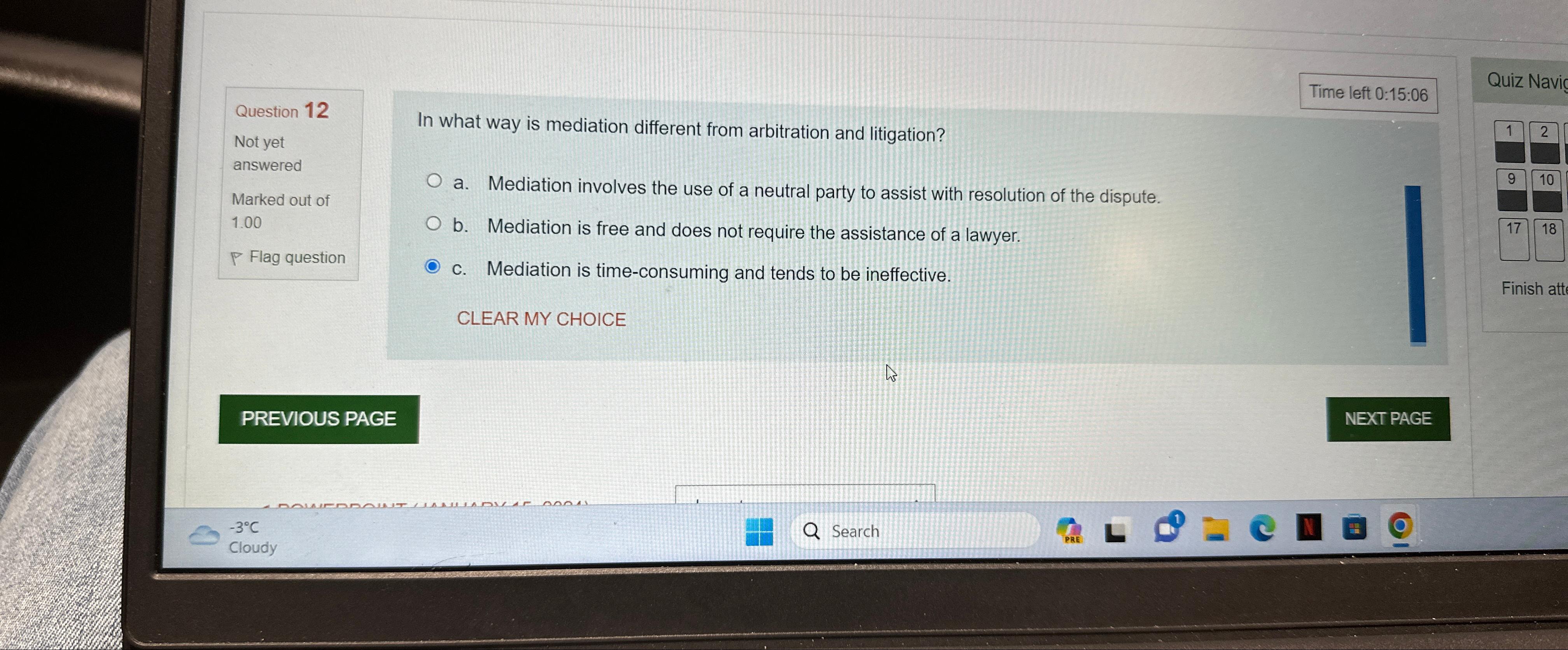 Solved Time left 0:15:06Question 12Not yetansweredMarked out | Chegg.com