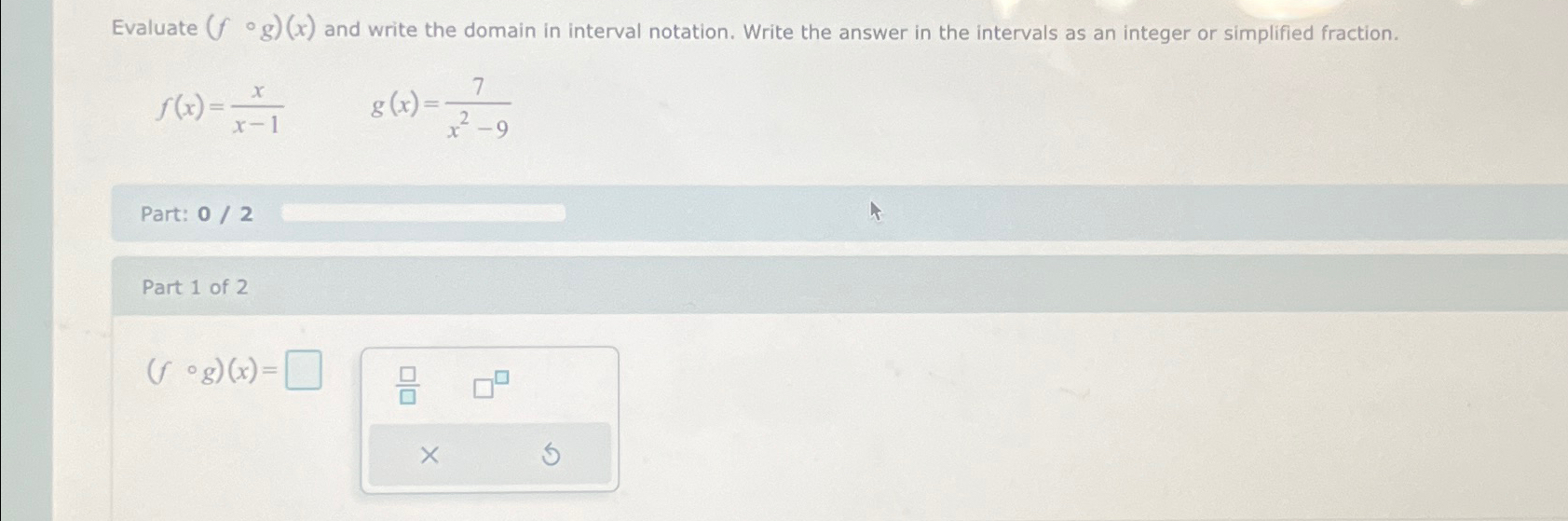 Solved Evaluate (f@g)(x) ﻿and write the domain in interval | Chegg.com