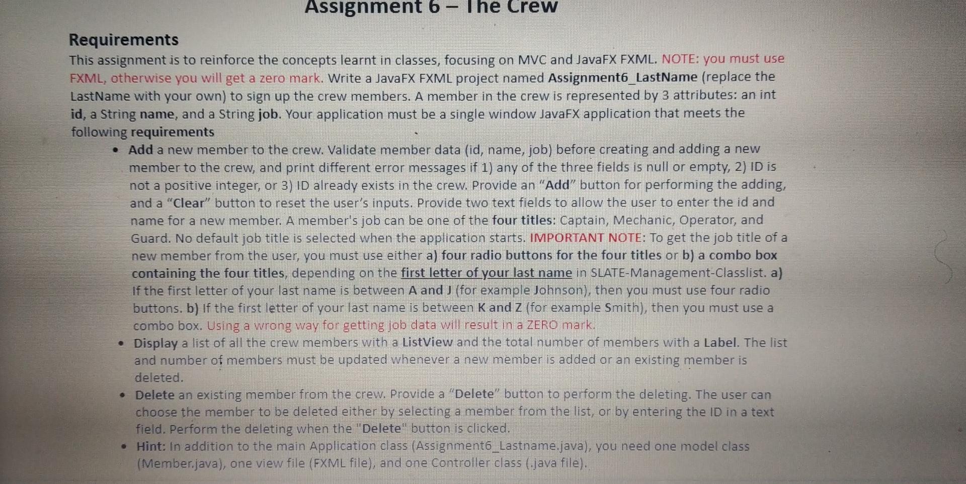 Assignment 6 - The Crew Requirements This assignment | Chegg.com
