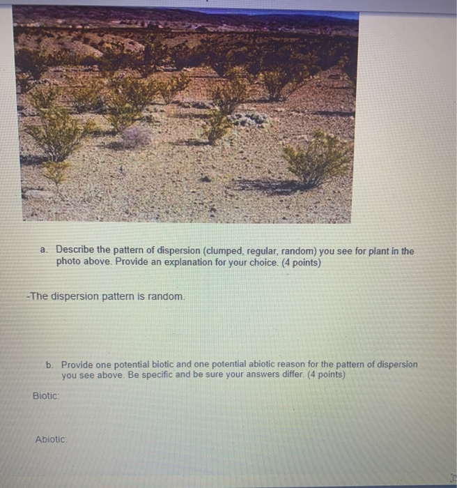 Solved a. Describe the pattern of dispersion (clumped, | Chegg.com