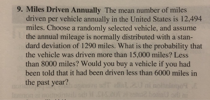 Solved 9. Miles Driven Annually. The mean number of miles | Chegg.com