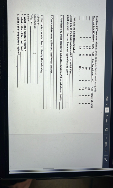 Solved Paged 4zocmProblem #3 ﻿Taxonomic class:: Sandy, | Chegg.com