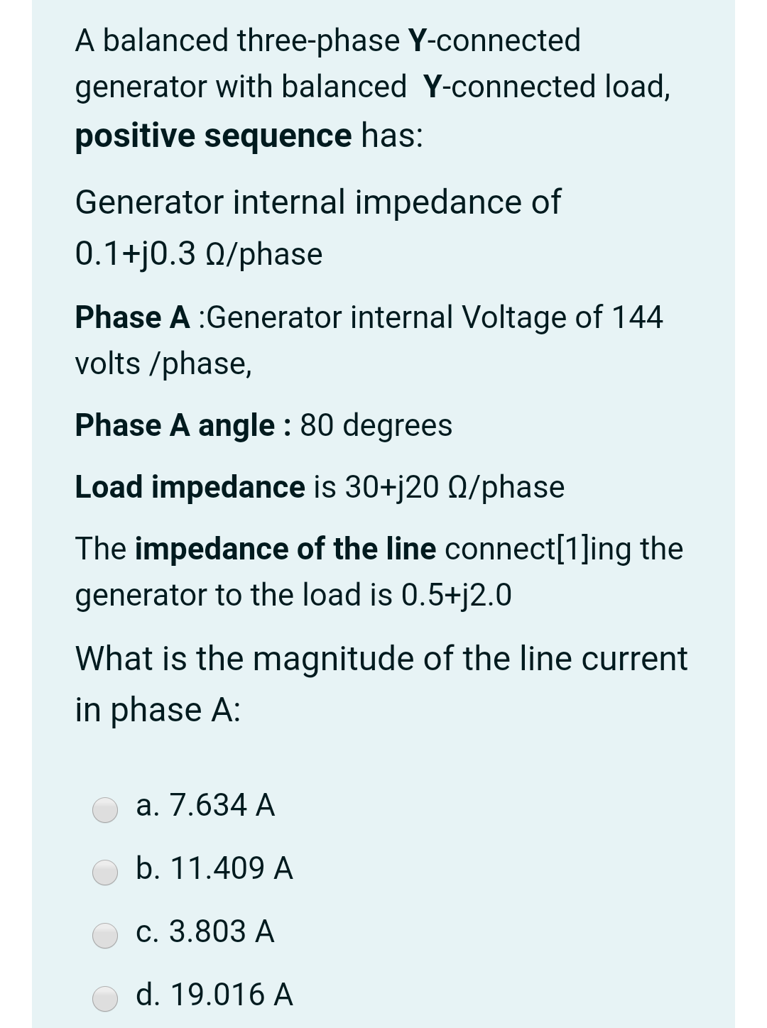 Solved A balanced three-phase Y-connected generator with | Chegg.com
