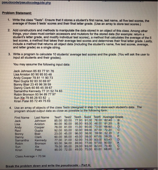 Solved Pseudocodepseudocodeguidephp Problem Statement 1 7994
