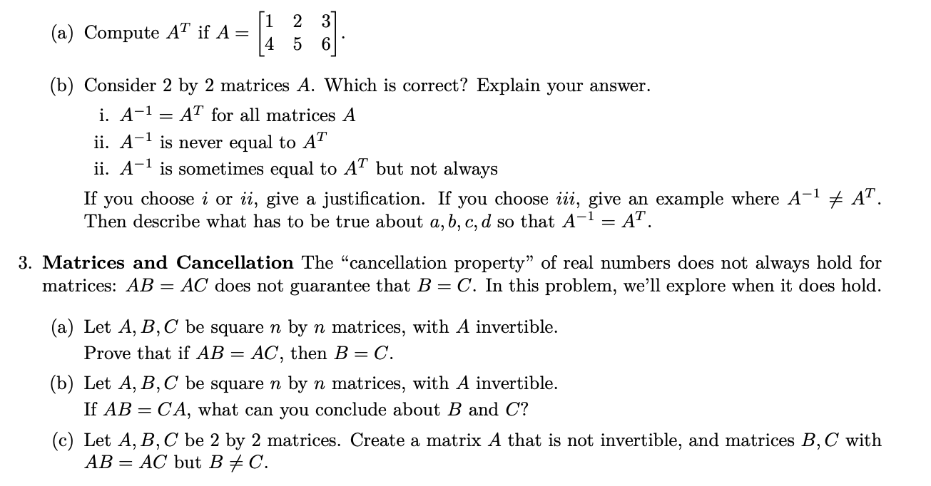 Solved A^T is the transpose of matrix A. | Chegg.com