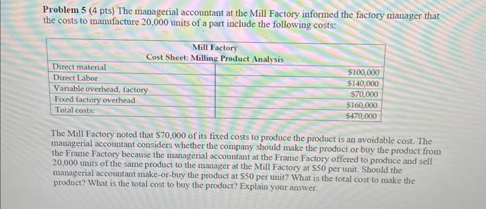 Solved Problem 5 (4 pts) The managerial accountant at the | Chegg.com